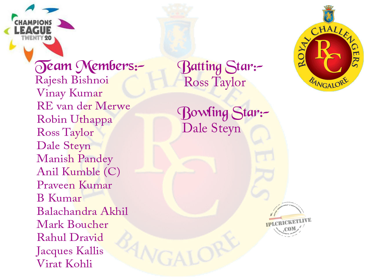 IPL 2025, Indian Premier League 2025 - Royal Challengers Team CLT20